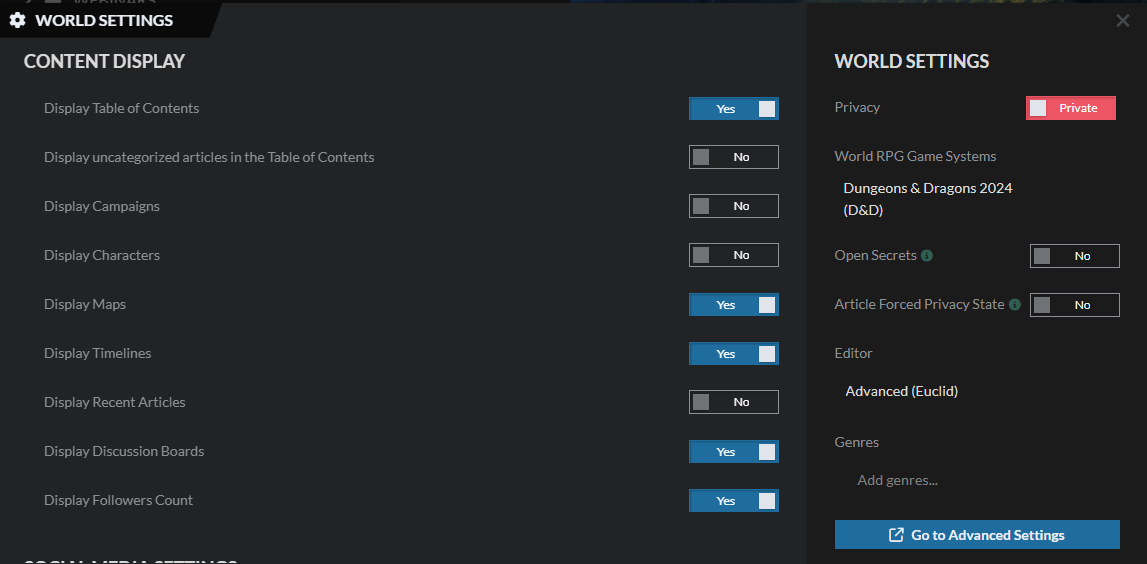Feature Guide to the World Configuration in World Management Tutorials Knowledge Base | World Anvil